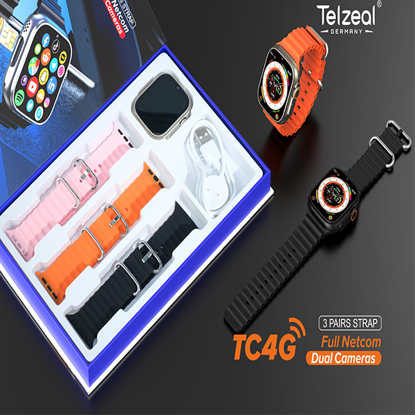 ساعت هوشمند Telzeal مدل TC4G سیم کارت خور دارای 2 دوربین و 3 بند - گرین تل